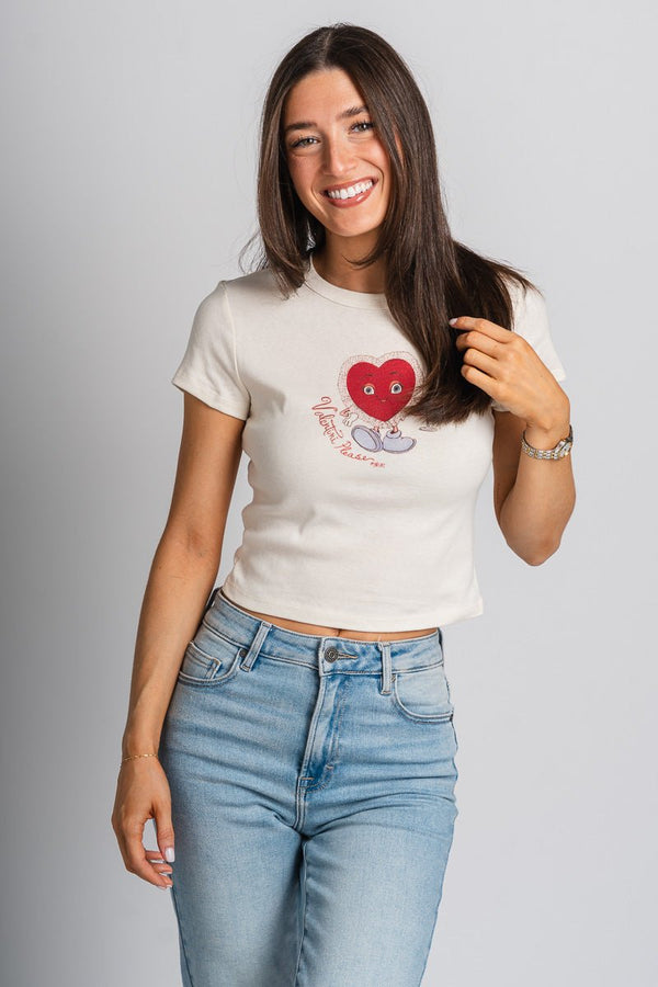 Valentino micro cropped tee natural | Trendy Tops - Lush Fashion Lounge