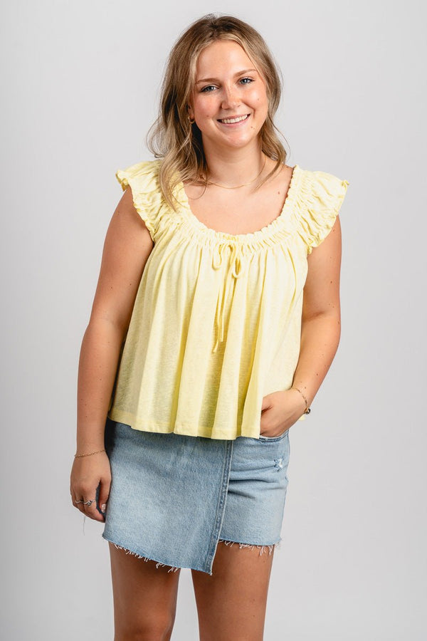 Ruffle strap tank top lemon | Trendy Tank Tops - Lush Fashion Lounge