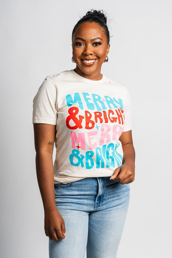Merry & Bright repeater t-shirt cream | Trendy Tops - Lush Fashion Lounge
