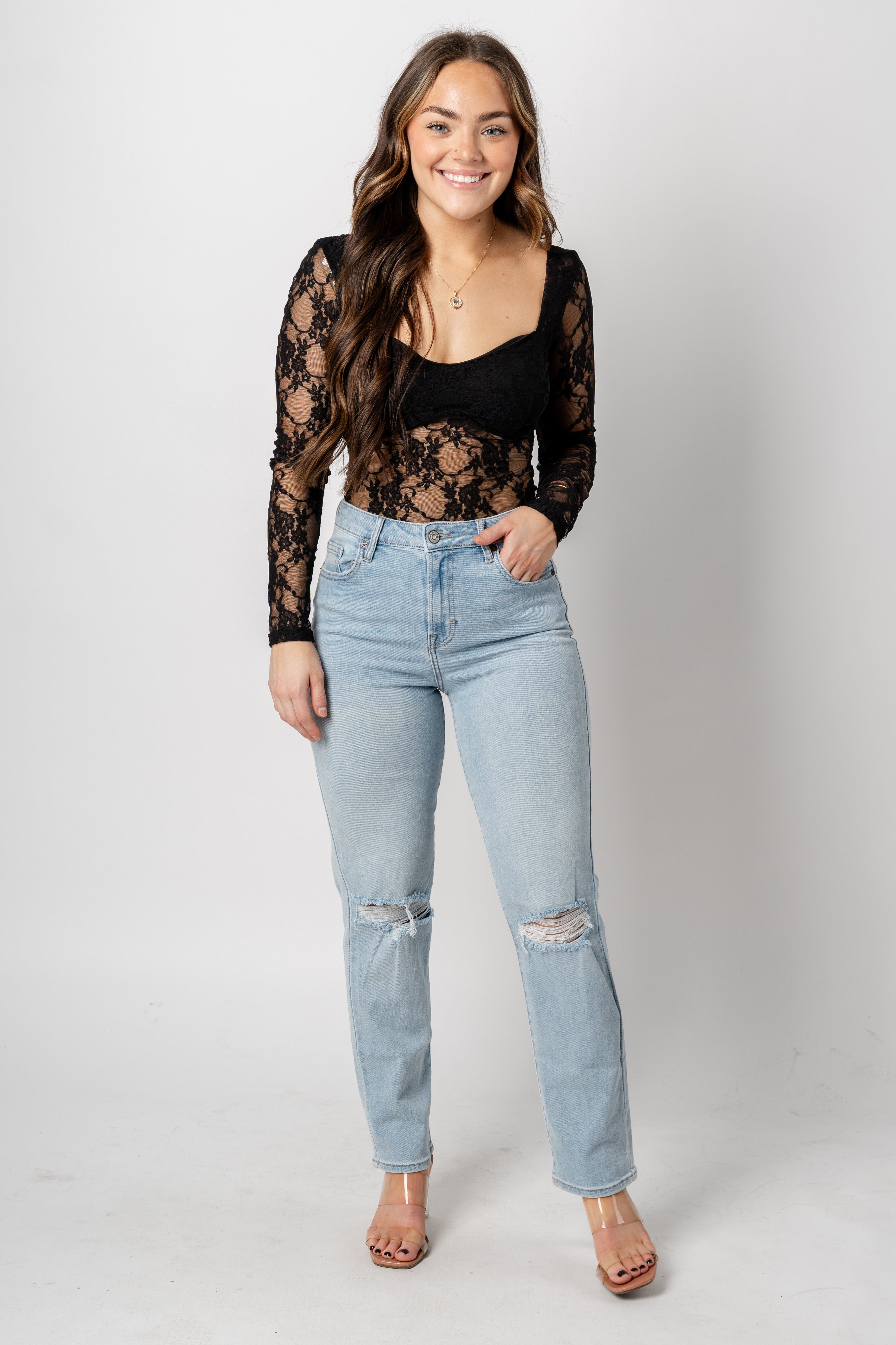 Lace long sleeve bodysuit black | Trendy Bodysuits - Lush Fashion Lounge