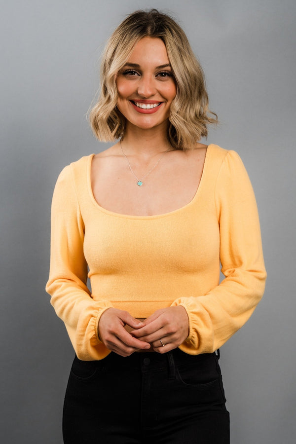 Long sleeve tie back top dusty yellow | Trendy Tops - Lush Fashion Lounge
