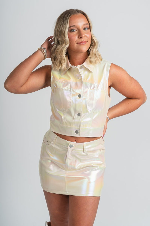 Metallic vest champagne | Trendy Vests - Lush Fashion Lounge